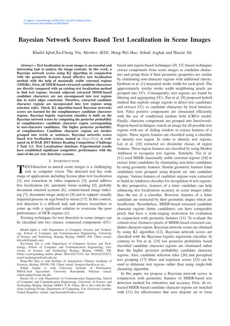 Pdf Bayesian Network Based Text Localization In Scene Images