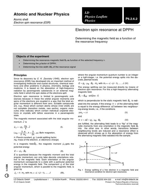 Eelectron Spin Resonace Esr Experiment Download Free Pdf Electron