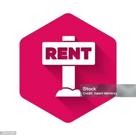 긴 그림자 배경으로 격리 된 텍스트 임대 아이콘흰색 매달려 기호 임대용 텍스트가 있는 간판 핑크 육각형 버튼 벡터 개념에 대한 스톡 벡터 아트 및 기타 이미지 Istock