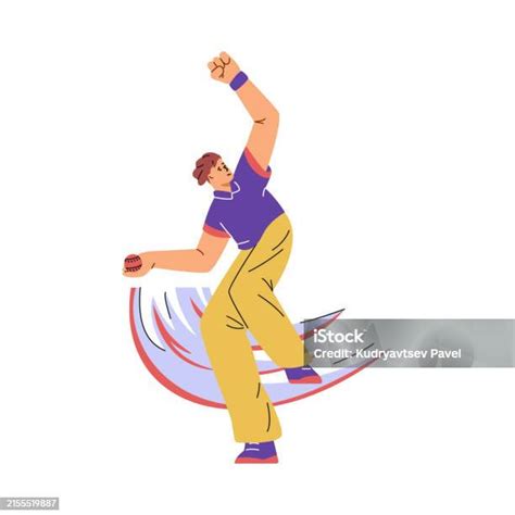 유니폼을 입은 크리켓 볼러 선수가 공을 벡터 일러스트 레이 션 만화 챔피언십 스포츠 게임 운동 라인을 던집니다 Championship에 대한 스톡 벡터 아트 및 기타 이미지