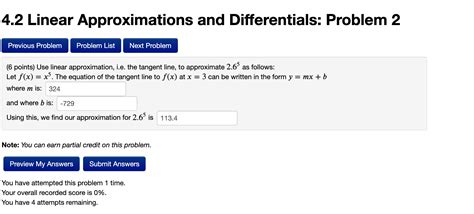 Solved 4.2 Linear Approximations and Differentials: Problem | Chegg.com