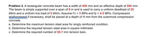 solved problem 2 a rectangular concrete beam has a width of