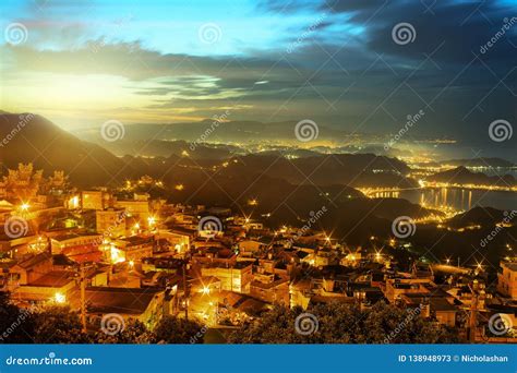Night View Of Jiufen People Visit Heritage Old Town Of Jiufen Located In Ruifang District Of