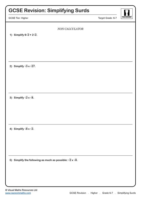 Simplifying Surds Gcse Questions Gcse Revision Questions