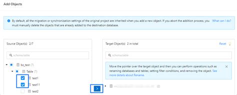 View And Modify The Selected Migration Objects And Their Row Filter