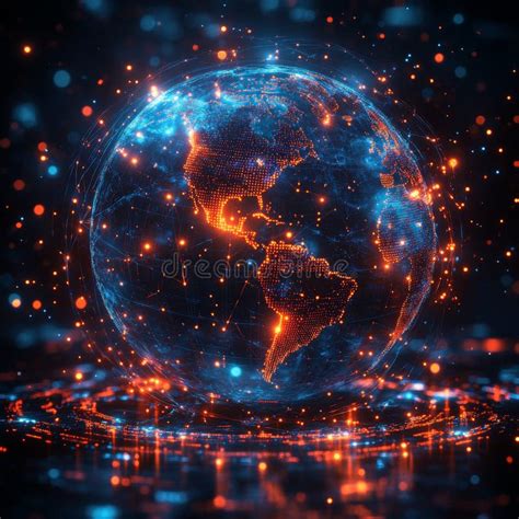 Global Digital Network With Lights Connecting Continents Stock