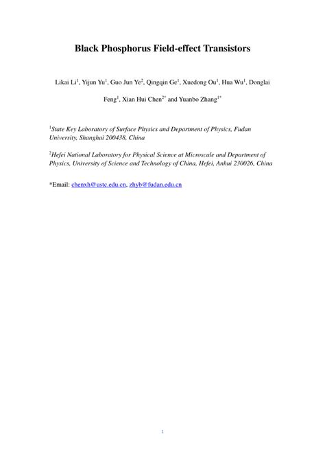 Pdf Black Phosphorus Field Effect Transistors