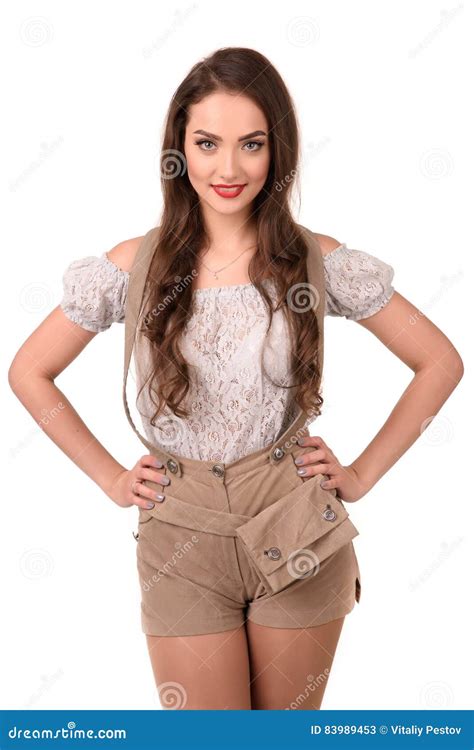 Beautiful Young Brunette Girl In Traditional German Costume Stock Image
