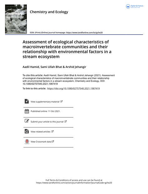 Pdf Assessment Of Ecological Characteristics Of Macroinvertebrate