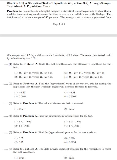 Solved Section 9 1 A Statistical Test Of Hypothesis And