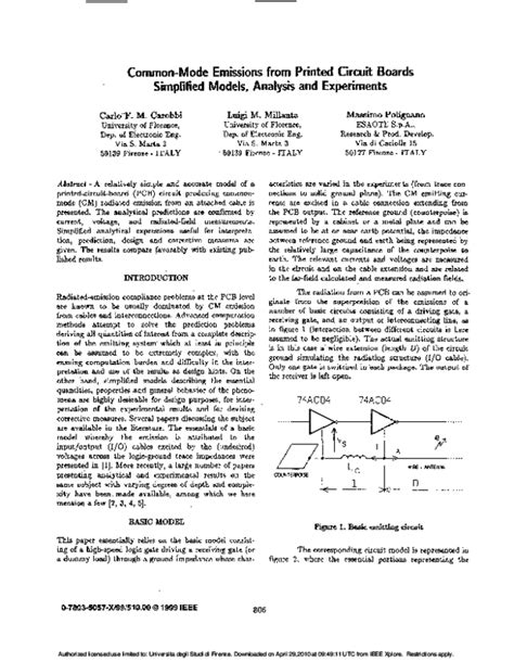 Pdf Common Mode Emissions From Printed Circuit Boards Simplified Models Analysis And Experiments