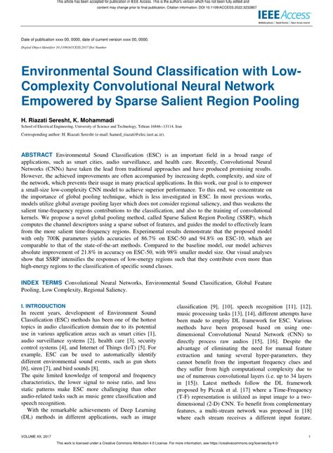 PDF Environmental Sound Classification With Low Complexity Convolutional Neural Network