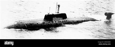A Port Bow View Of A Soviet Sierra Class Nuclear Powered Attack Submarine With A Stern Mounted