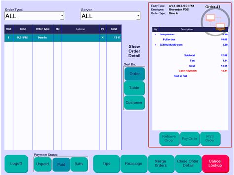 Order Lookup Screen Functions Hungerrush