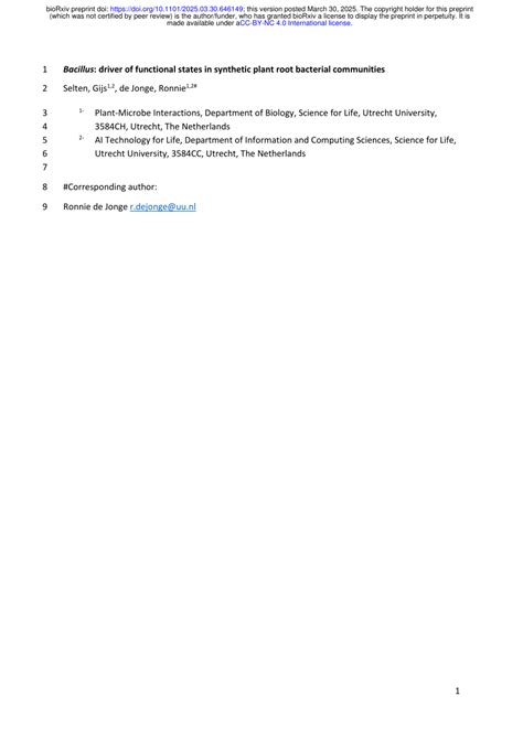 Pdf Bacillus Driver Of Functional States In Synthetic Plant Root Bacterial Communities