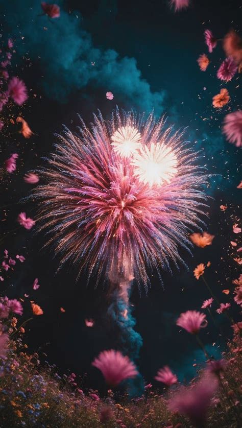 Flowers Exploding Like Vibrant Fireworks Against The Dark Night Sky