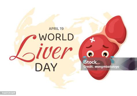 4월 19일 세계 간의 날 웹 배너 또는 랜딩 페이지 템플릿에 대해 손으로 그린 평면 만화에서 간염에 대한 세계적인 인식을 높이는 그림 간암에 대한 스톡 벡터 아트 및 기타