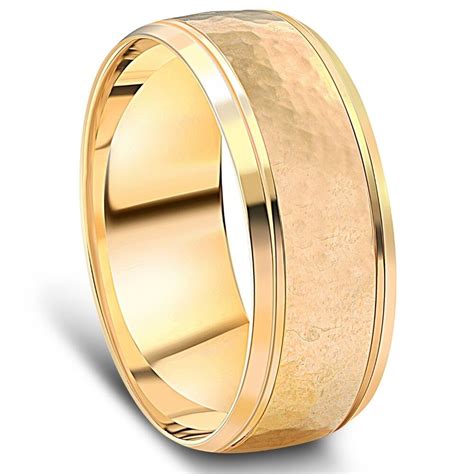 Pompeii3 10k White Gold Mens Brushed Hammered 8mm Ring Wedding Band