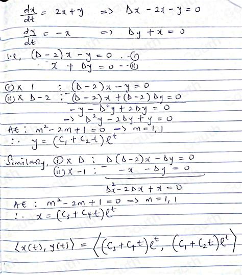 solved solve the given linear system dx dt 2x y dy dt x langle x t
