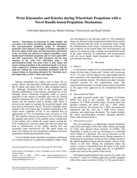 Pdf Wrist Kinematics And Kinetics During Wheelchair Propulsion With A Novel Handle Based