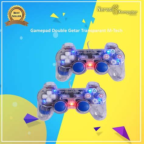 jual stik pc komputer laptop joystick gamepad double getar transparant