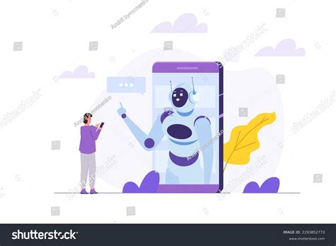 Chatbot Concept Man Talking Robot Customer Stock Vector Royalty Free Shutterstock