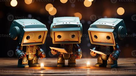 Three Robots Are Standing Next To Each Other On A Table Generative Ai