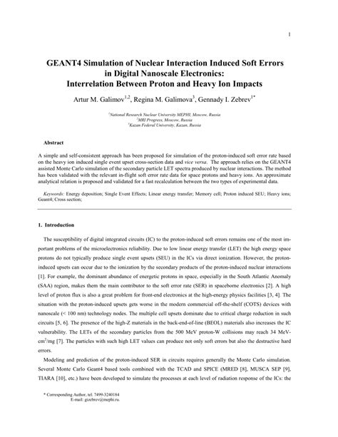 Pdf Geant4 Simulation Of Nuclear Interaction Induced Soft Errors In Digital Nanoscale