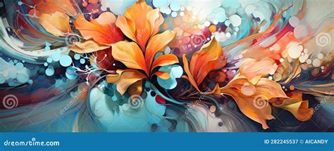 Collision Of Vibrant Floral Elements And Abstract Shapes Merging The Beauty Of Nature With