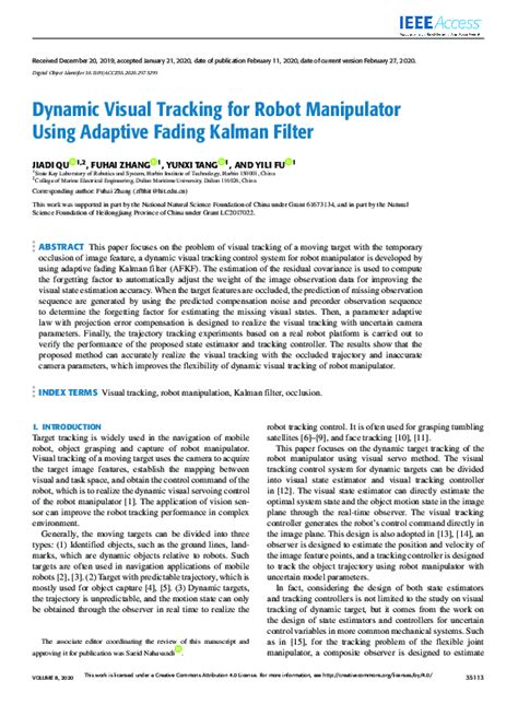 pdf dynamic visual tracking for robot manipulator using adaptive