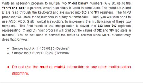 solved write an assembly program to multiply two 31 bit