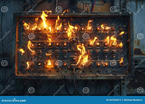 Burning Electrical Panel Switchboard On Fire After A Short Circuit Stock Image Image Of