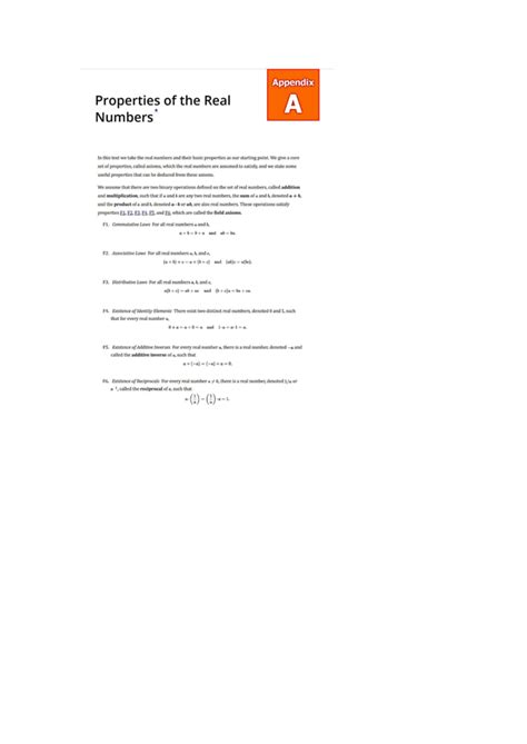 CS1231 Appendix Appendix Properties Of The Real A Numbers In This Text We Take The Real