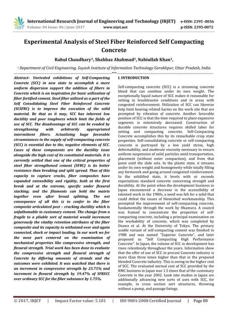 Experimental Analysis Of Steel Fiber Reinforced Self Compacting Concrete Pdf
