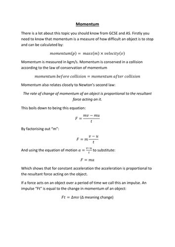 Aqa A Level Physics Momentum Notes And Question Booklet By Monkeyandhunter Teaching Resources