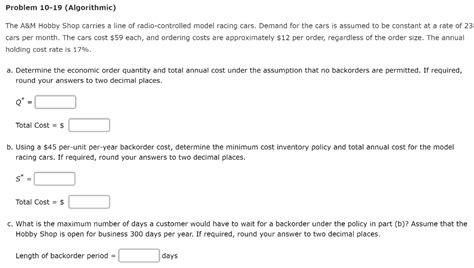 solved problem 10 19 algorithmic the aandm hobby shop