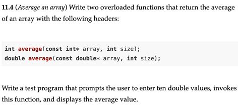 Solved 114 Average An Array Write Two Overloaded