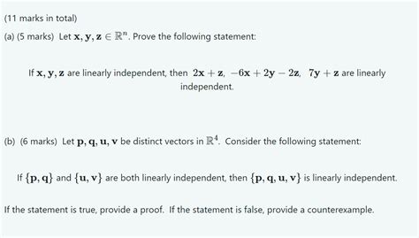 Solved 11 Marks In Total A 5 Marks Let X Y ZRn Prove Chegg Com