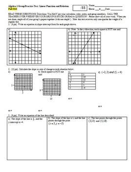 Algebra Group Practice Test Linear Functions And Relations Fall
