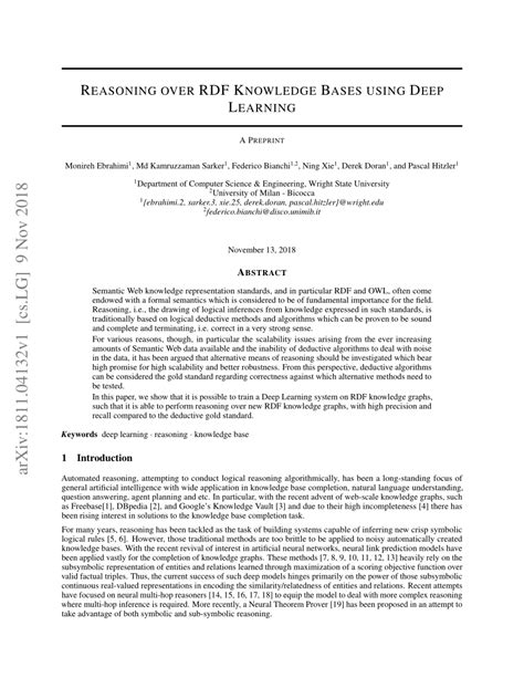 Pdf Reasoning Over Rdf Knowledge Bases Using Deep Learning