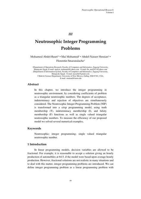 Pdf Neutrosophic Integer Programming Problems
