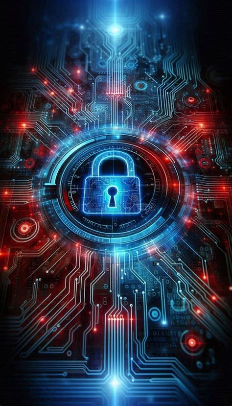 Abstract Cybersecurity Concept Glowing Digital Lock Over Circuit Board