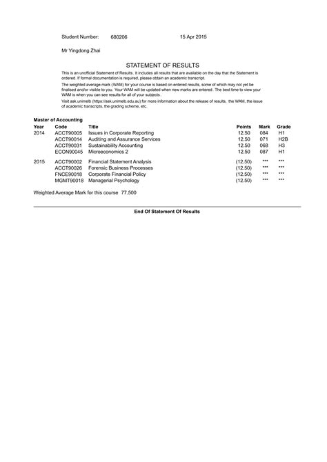 Melbourne University Transcript Pdf Educational Assessment Education