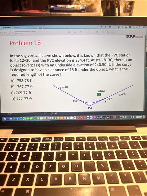Solved Problem In The Sag Vertical Curve Shown Below It Chegg
