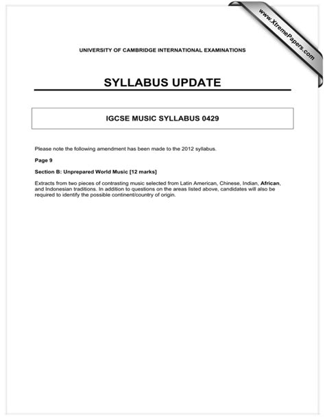 Igcse Music Syllabus Update World Music Origin Identification