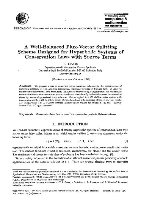 Pdf A Well Balanced Flux Vector Splitting Scheme Designed For