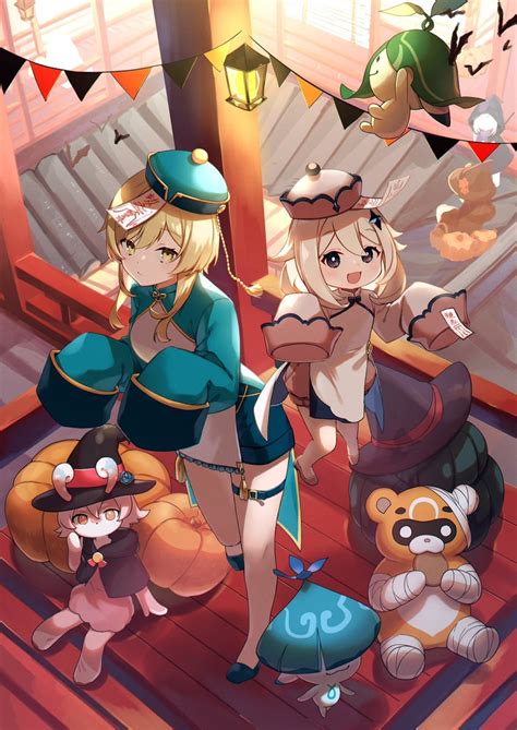 Lumine Paimon Aranara And Guoba Genshin Impact Drawn By Yu Ri Danbooru