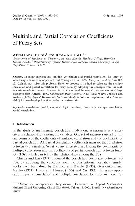Pdf Multiple And Partial Correlation Coefficients Of Fuzzy Sets