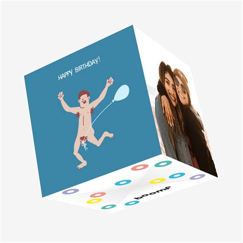 Happy Birthday Naked Guy With Balloon Confetti Exploding Greetings Car