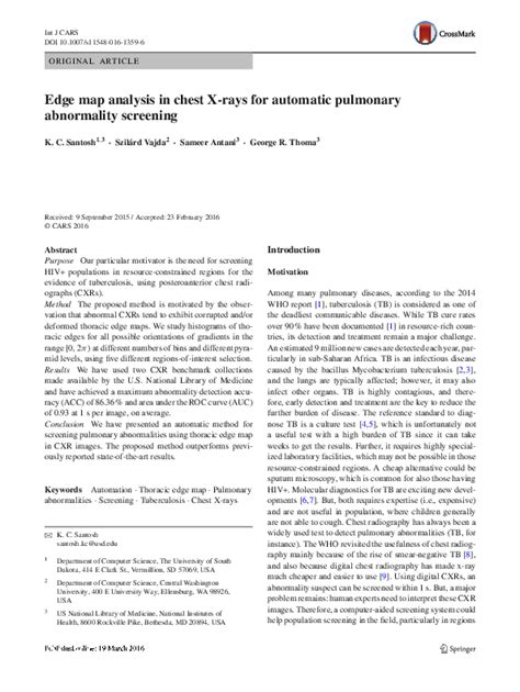 Pdf Edge Map Analysis In Chest X Rays For Automatic Pulmonary Abnormality Screening Szilard